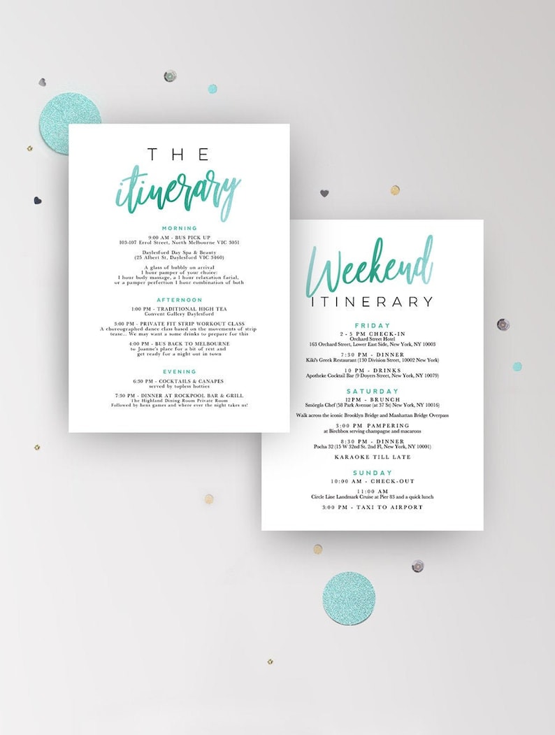 Birthday Party Weekend Itinerary Template Schedule Planner - Etsy