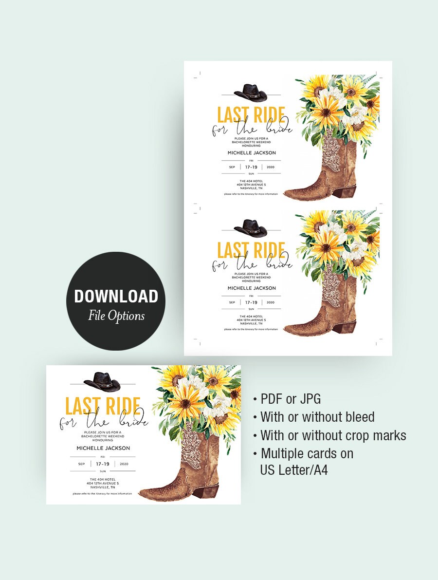 Last Ride for the Bride Nashville Bachelorette Invitation - Etsy