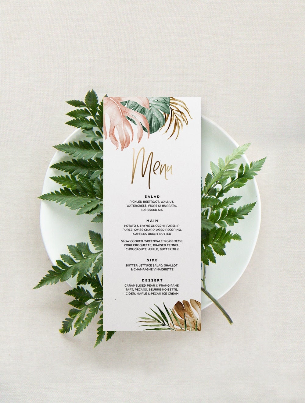 Dinner Menu Card Template 3.75x9 Long Modern Tropical | Etsy