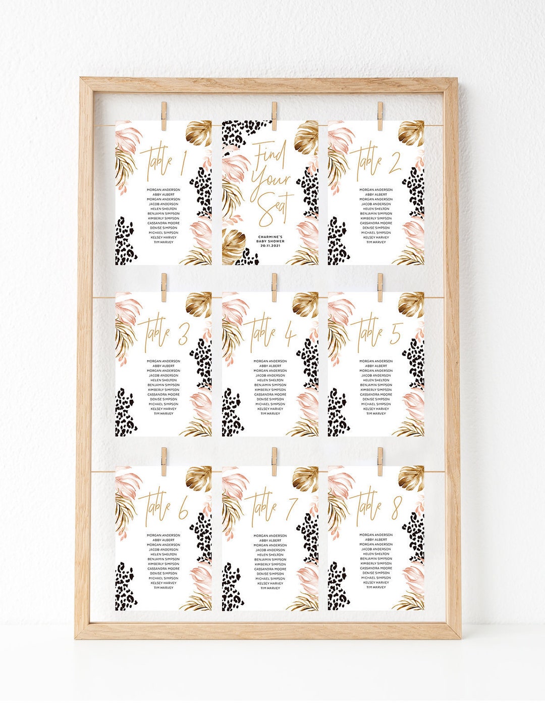 Seating Chart, Table Plan Card, Safari, Cheetah Print, Tropical, Jungle ...