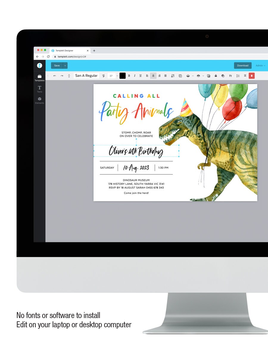 Dinosaur Birthday Invitation, Calling All Party Animals, T-rex ...