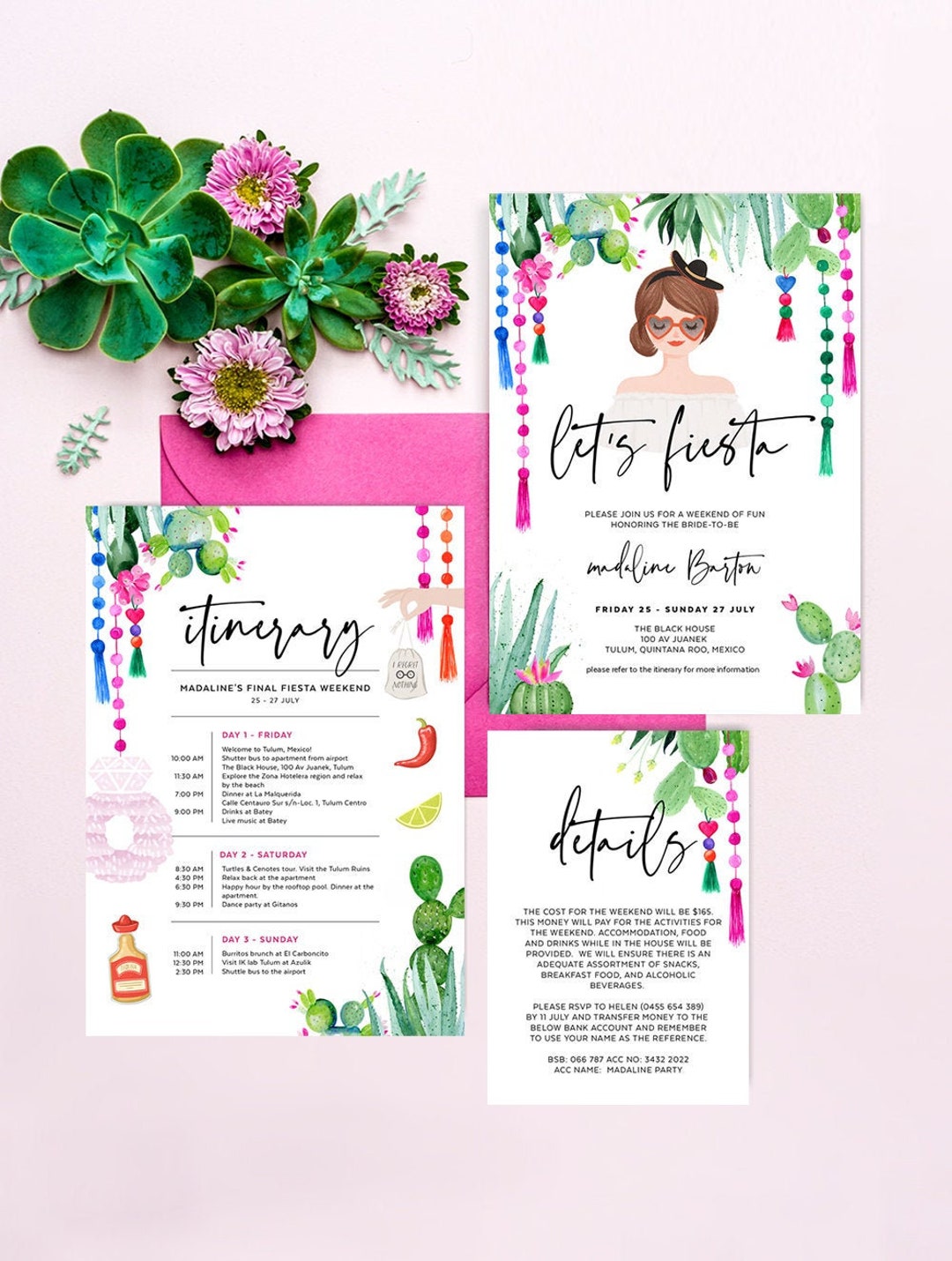 Final Fiesta Bachelorette Invitation, Itinerary Template, Hens Weekend ...