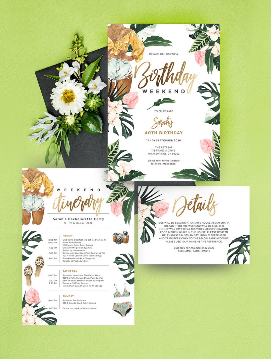 Birthday Weekend Invitation, Trip Itinerary, Editable Template, Beach ...