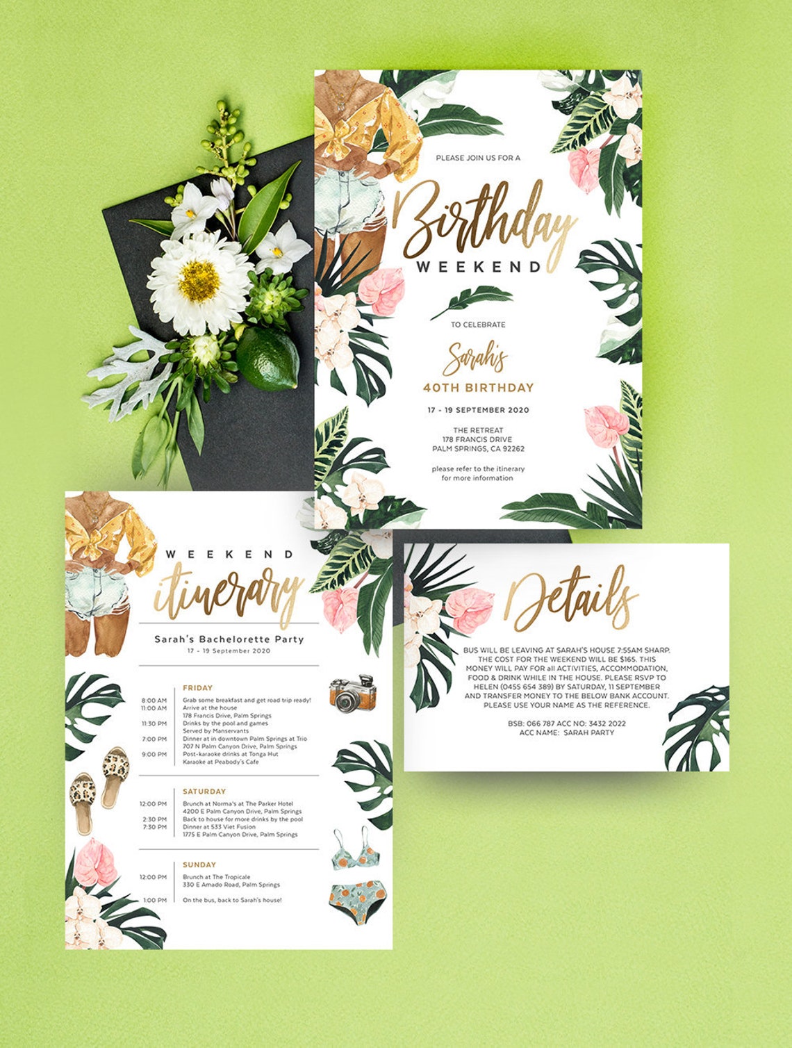 Birthday Weekend Invitation Trip Itinerary Editable | Etsy