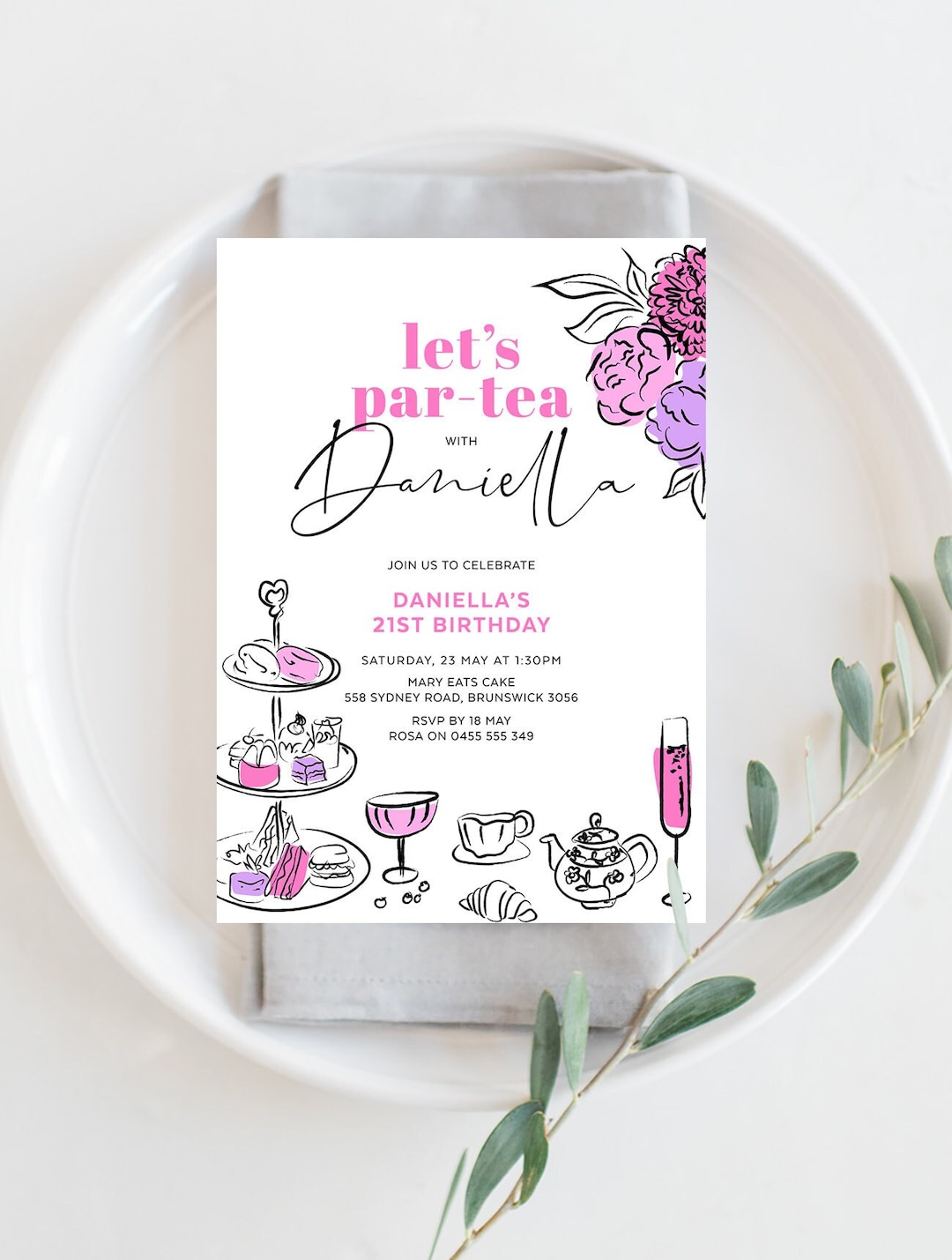 Let's Par-tea Invitation, Tea Party Birthday Invitation, High Tea ...