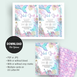 Splish Splash Pool Party, Mermaid, Birthday Invitations, Girl Invite ...