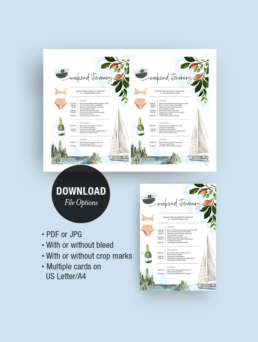Yacht at Sea Itinerary Template Boat Party Cruise Lake - Etsy