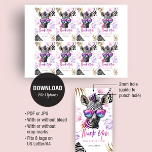 Thank You Tag, Favor Tags, Zebra, Safari Theme, Jungle Birthday, Party ...