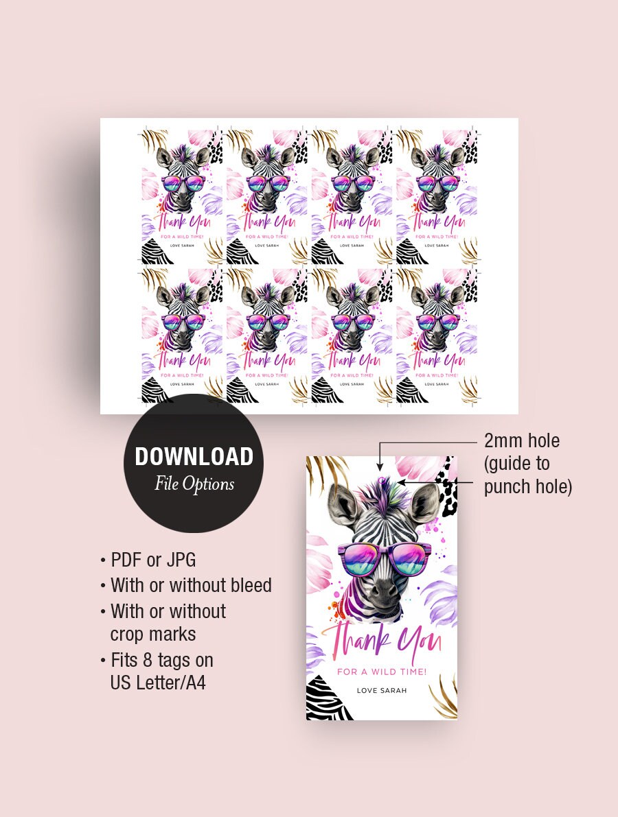 Thank You Tag, Favor Tags, Zebra, Safari Theme, Jungle Birthday, Party ...