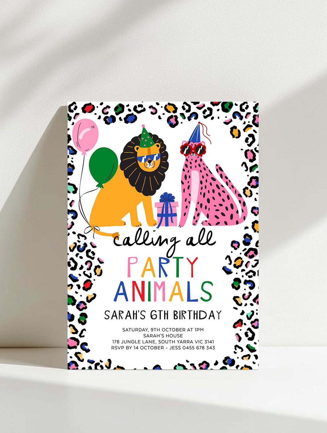 Party Animal Birthday Invitation, Leopard Print, Cheetah, Lion, Cats ...