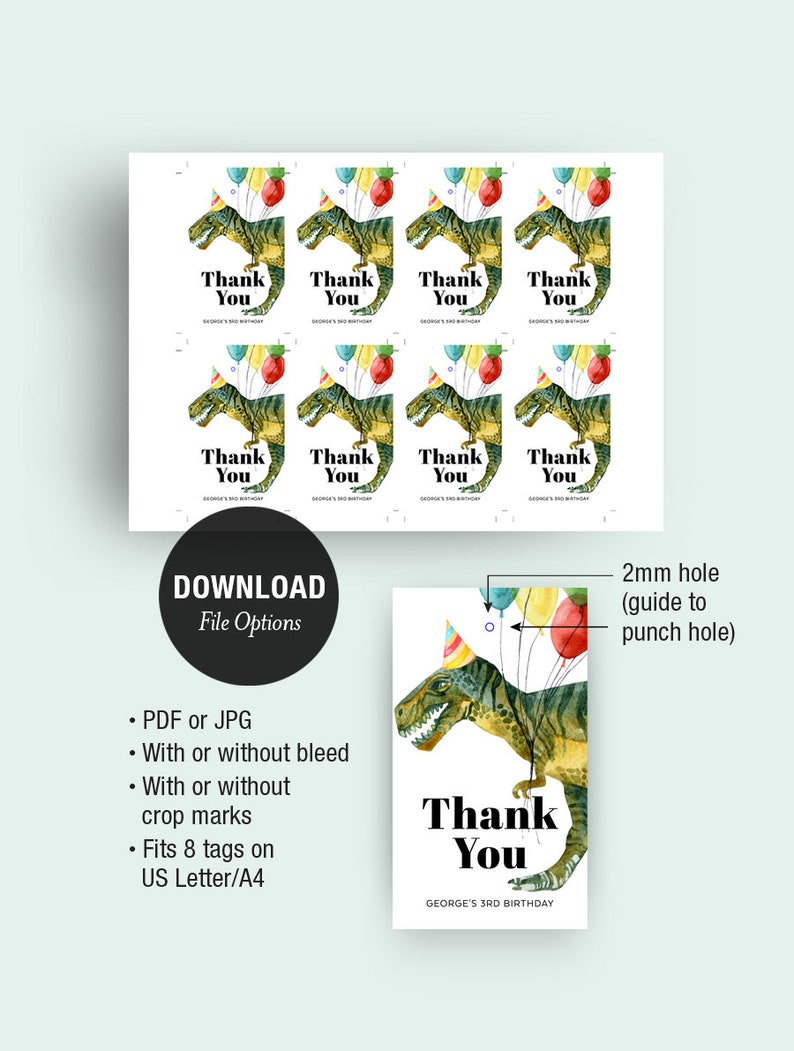 T-rex Thank You Tag, Favor Gift Label, Dinosaur Theme, Tyrannosaurus ...