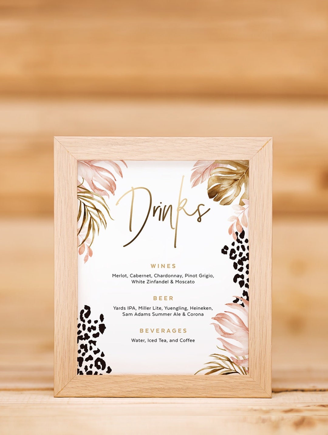 8x10 Drink Sign, Bar Menu, Alcohol List, Cocktails, Safari, Tropical ...