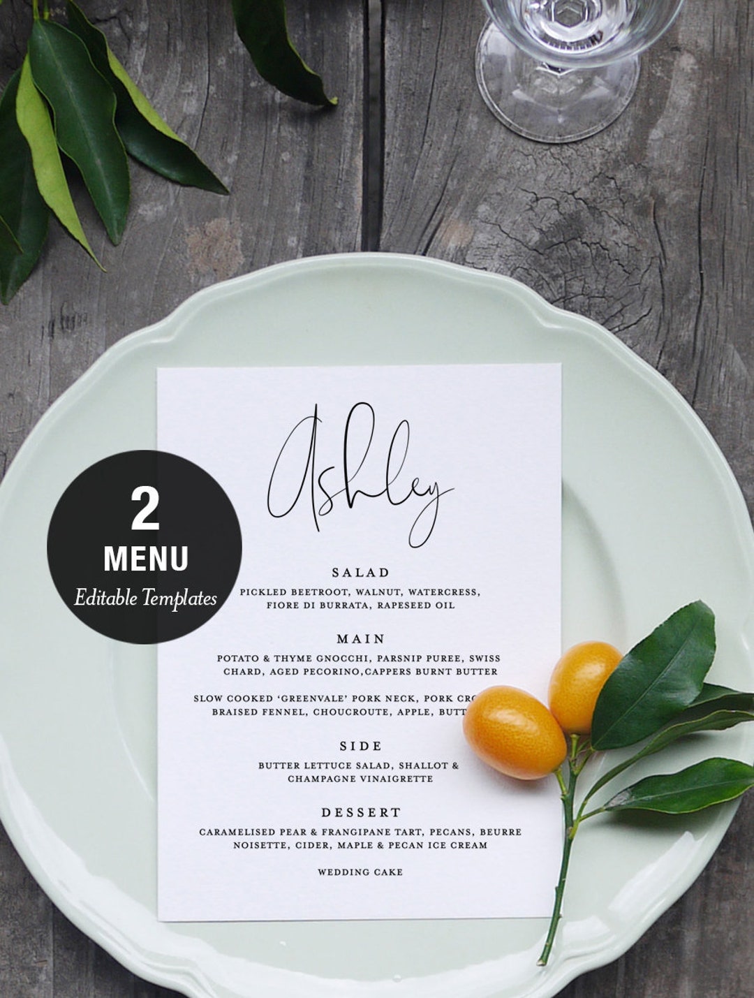 Dinner Menu Card Printable Template, Edit Guest Name, Modern Script ...