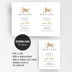 Hens Party Invitation With Weekend Itinerary Details Card, Girl's ...