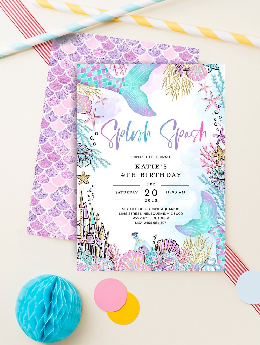 Splish Splash Pool Party, Mermaid, Birthday Invitations, Girl Invite ...