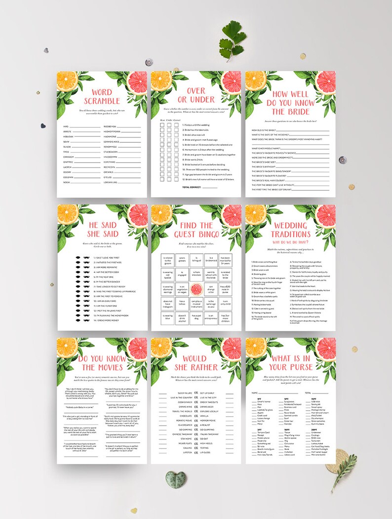 9 Games, Bridal Shower Activities, Bachelorette Party, Hens, Citrus ...