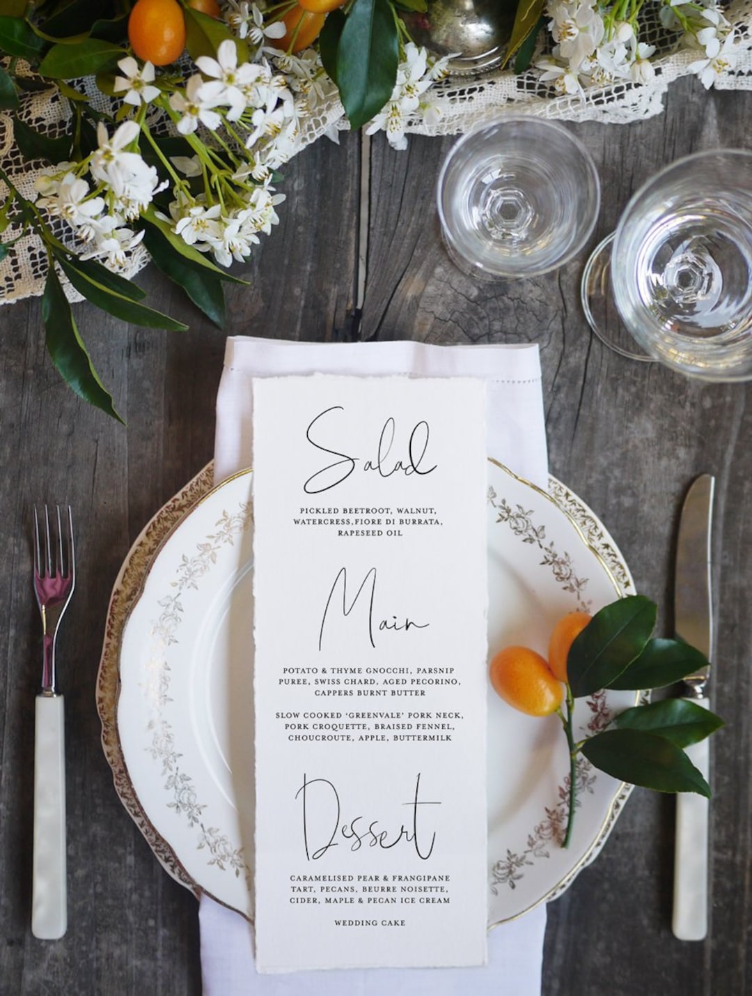 Wedding Menu Printable, Dinner Card Template, Long Tea-length, Modern ...