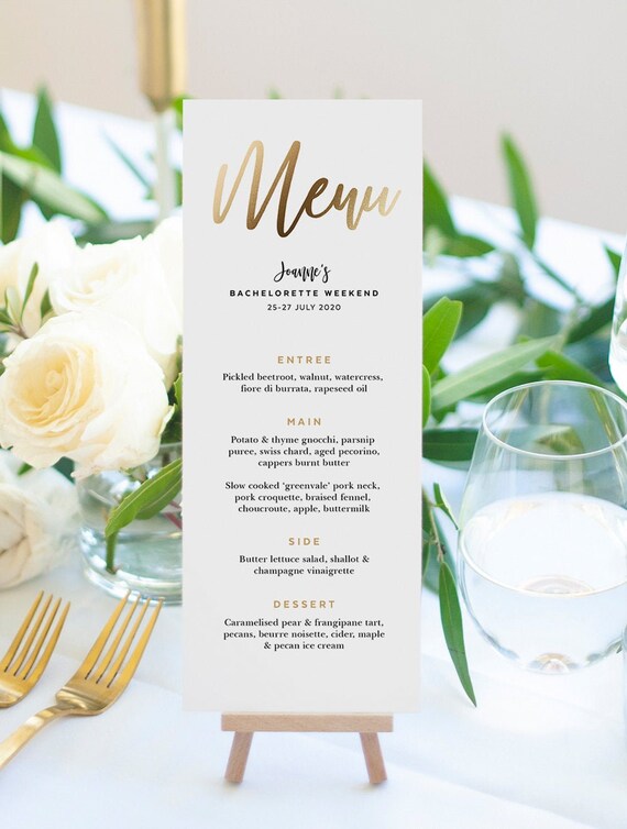 Gold Menu Template Dinner Card Printable Long Tea Length | Etsy UK