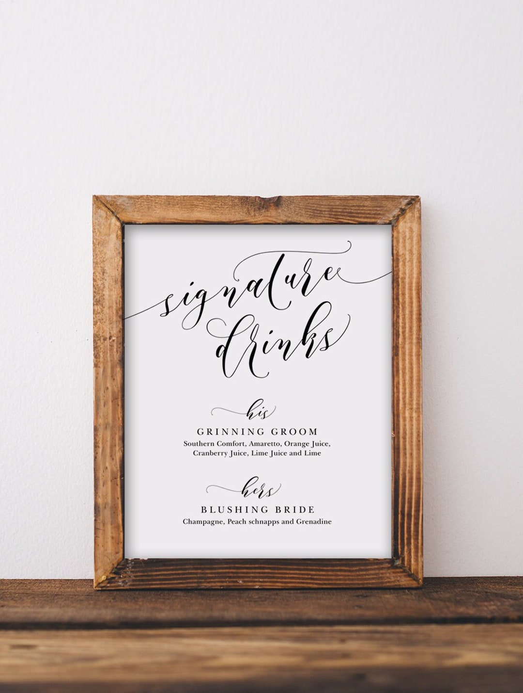Bride and Groom's Signature Drink Sign, Wedding Bar Printable, Alcohol ...