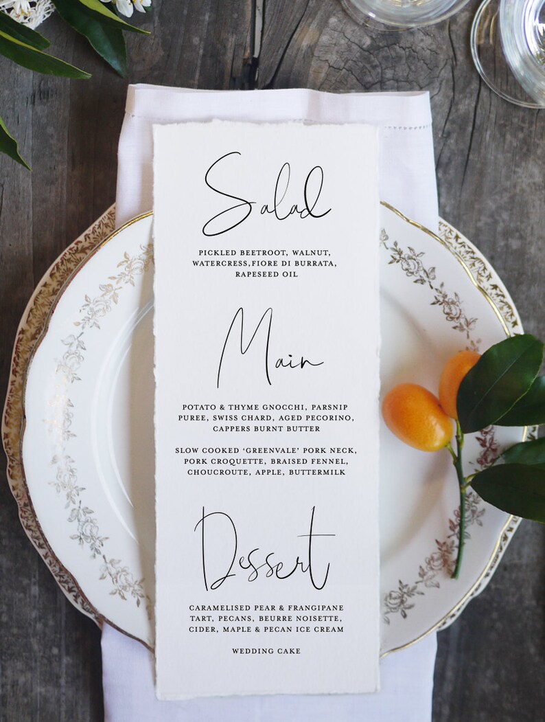 Wedding Menu Printable Dinner Card Template Long Tea-Length | Etsy