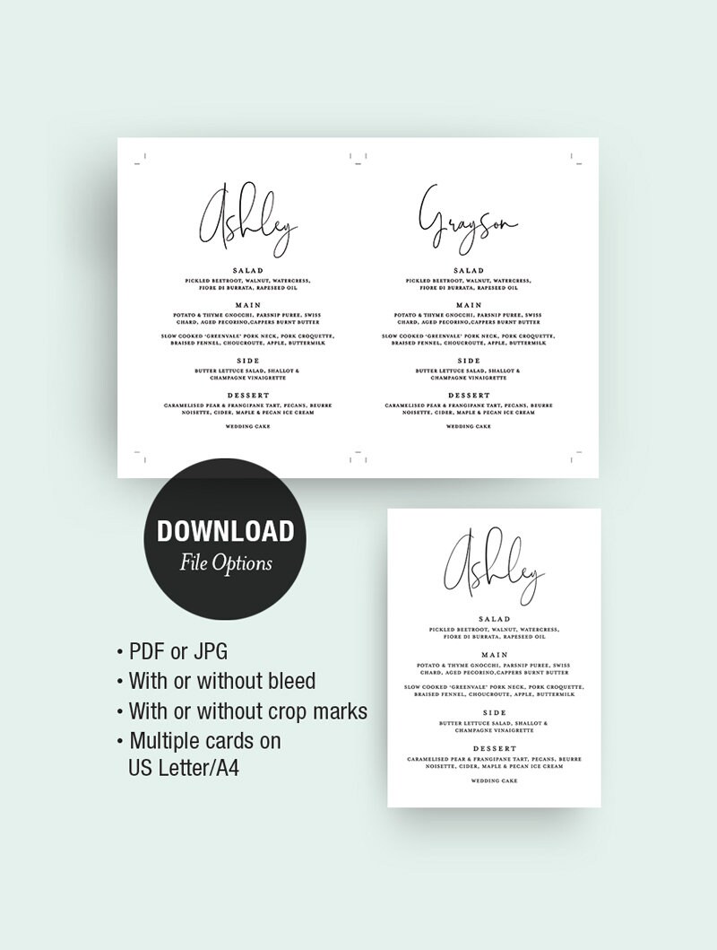 Dinner Menu Card Printable Template Edit Guest Name Modern | Etsy