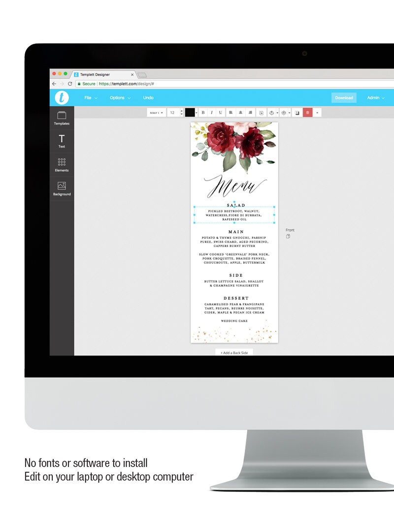 Burgundy Dinner Menu Card With Guest Names on It, Printable Template ...