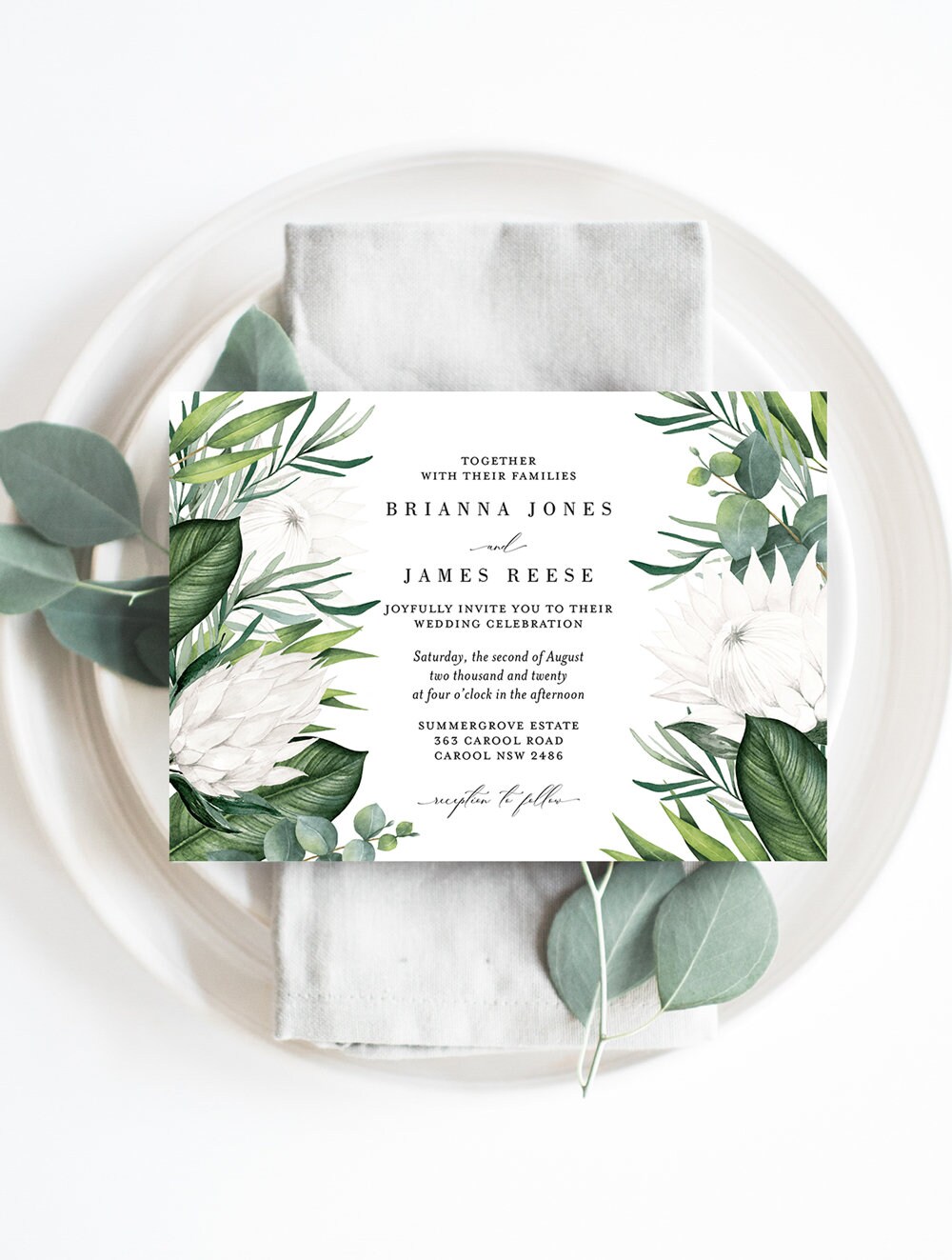 Australia Wedding Invitation Set Template Download, King Protea, White ...