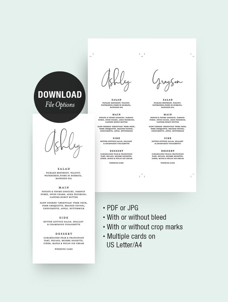 Dinner Menu Card Printable Template Edit Guest Name Modern - Etsy Australia