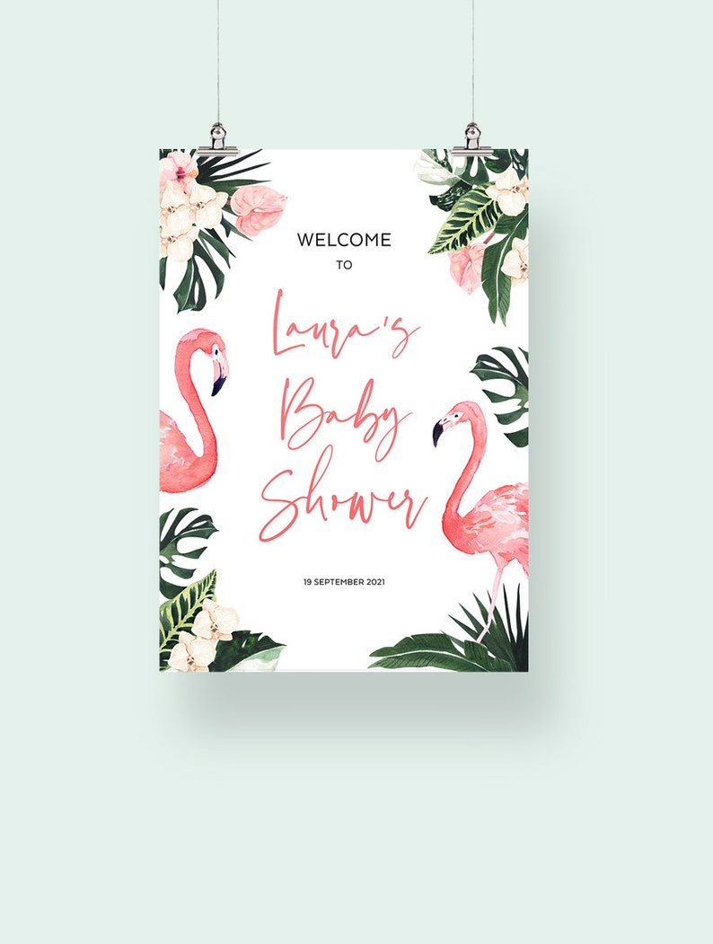 Flamingo Welcome Sign Tropical Theme Beach Large Poster | Etsy