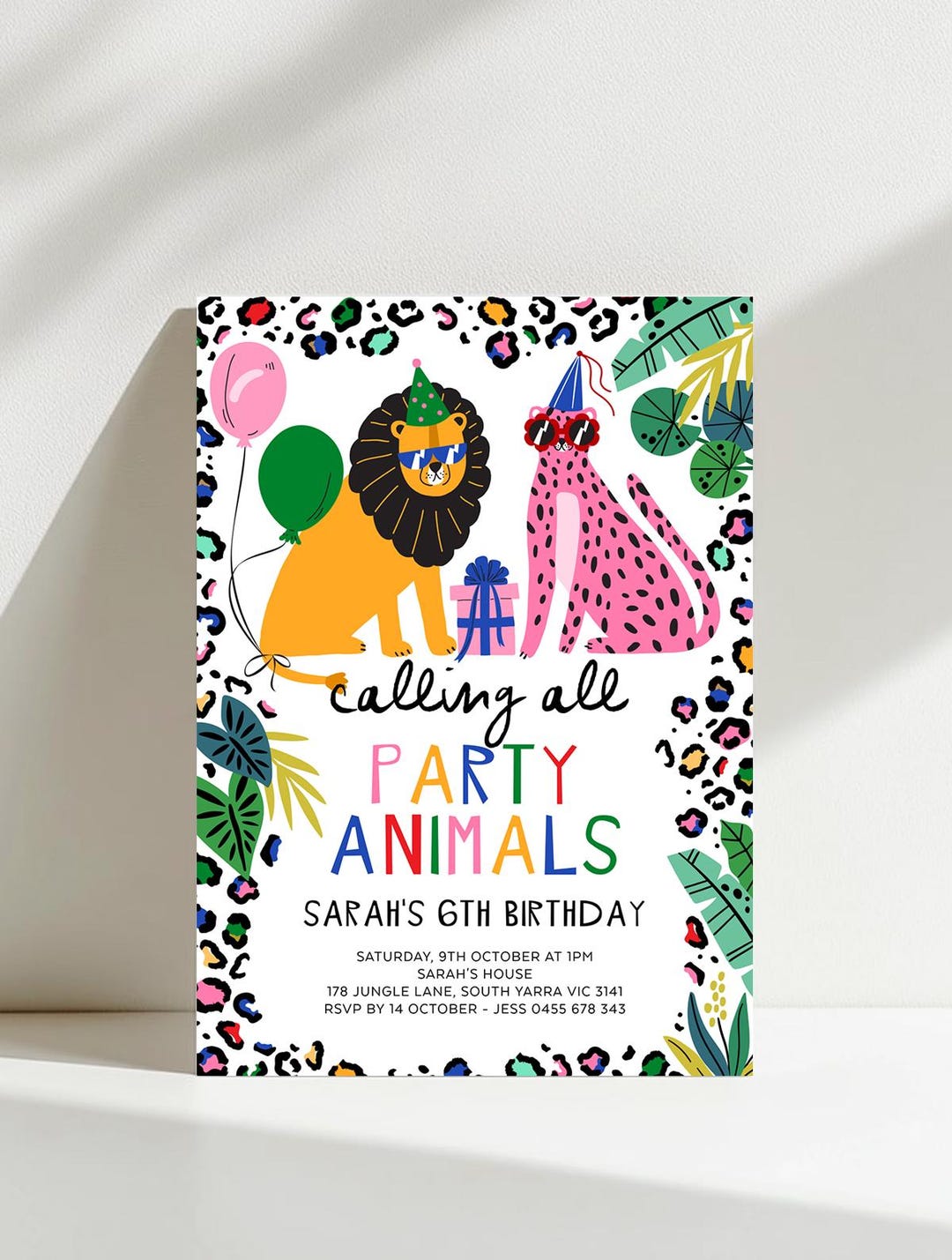 Party Animal Birthday Invitation, Leopard, Lion, Big Cats Party Invite ...