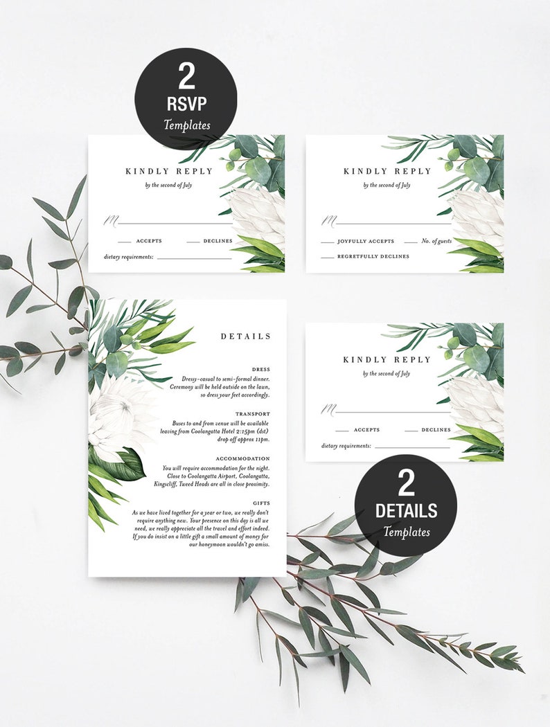 Australia Wedding Invitation Set Template Download, King Protea, White ...