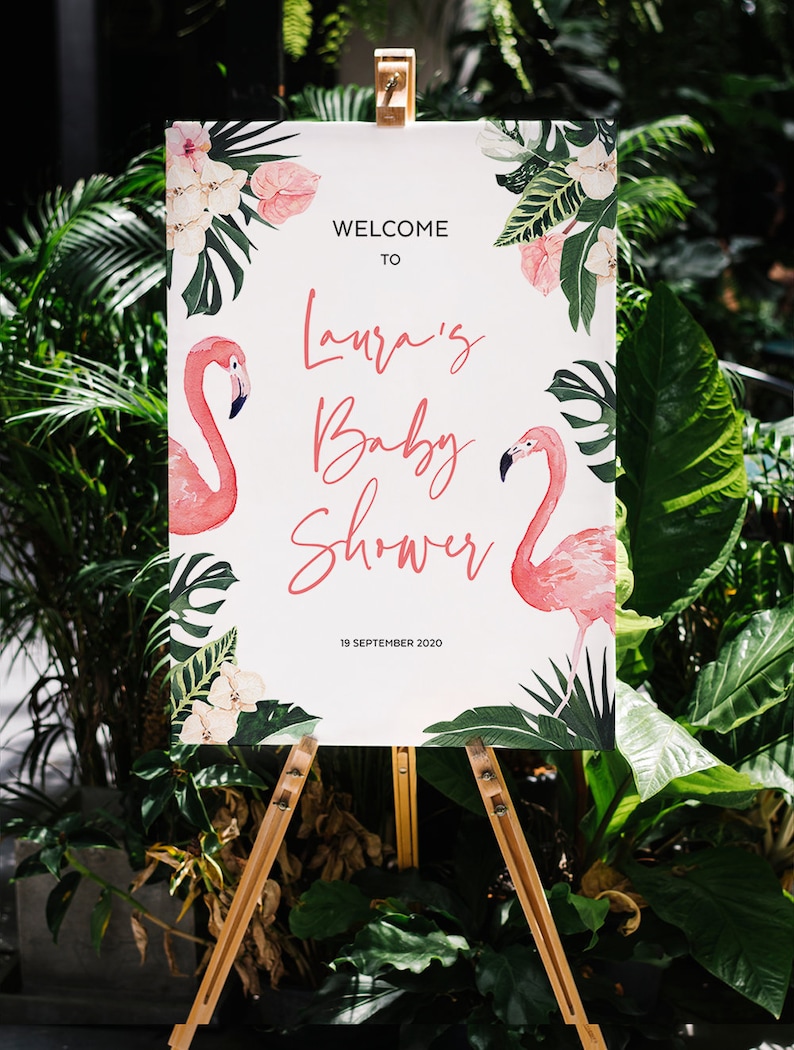 Flamingo Welcome Sign Tropical Theme Beach Large Poster | Etsy