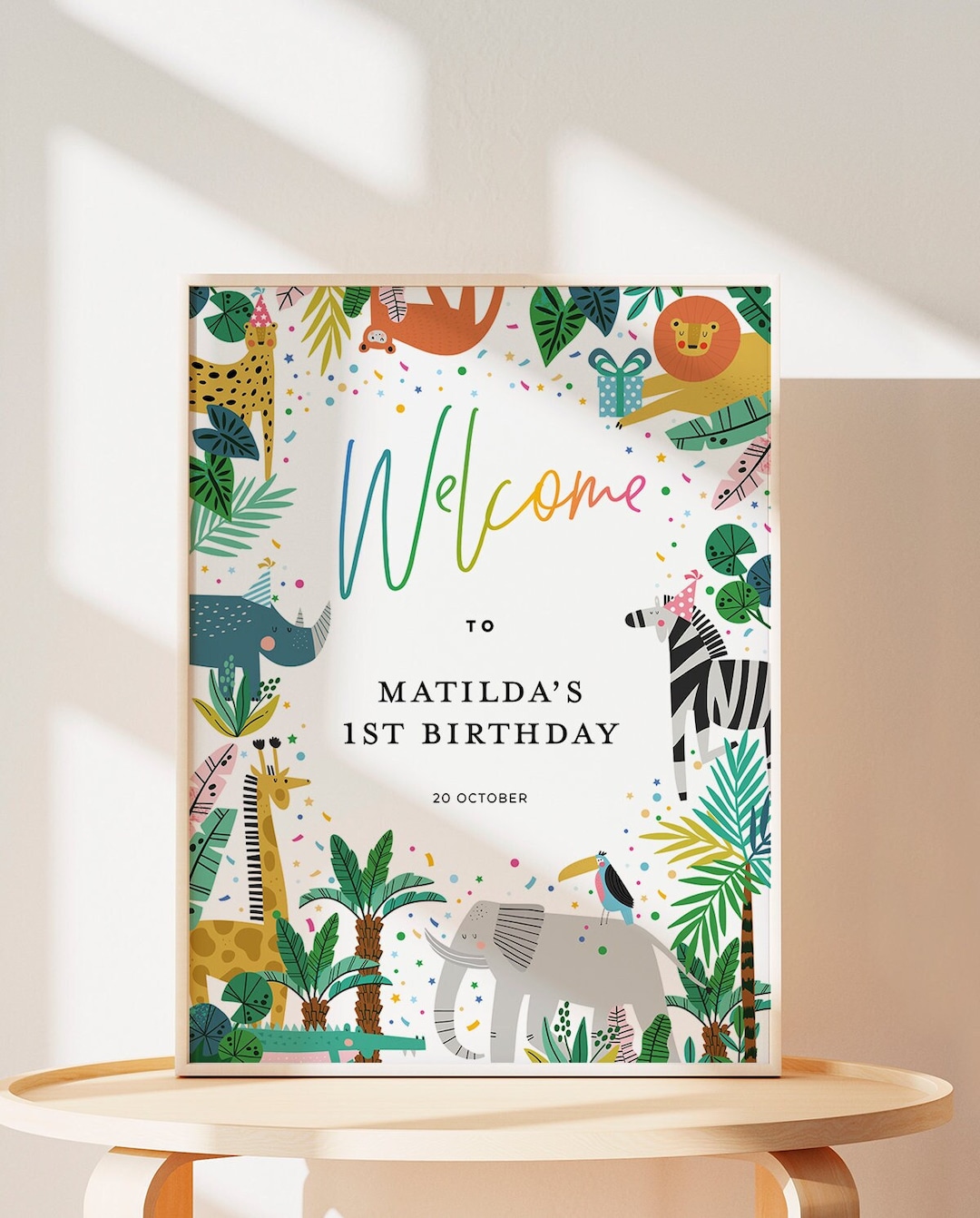 Safari Welcome Board Sign, Party Animals, Rainbow Confetti, Birthday ...