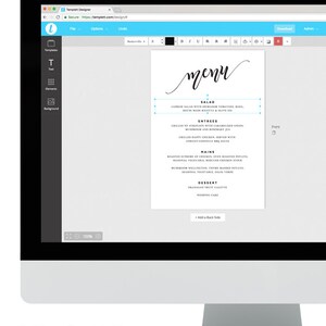 DIY Dinner Menu Card Printable Template, Modern Romantic Script, 5x7, 3 ...
