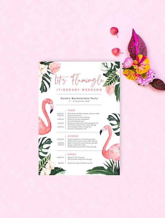 Itinerary Palm Springs Tropical Flamingo Invitation Printable