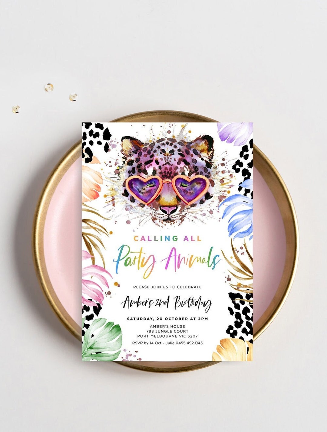 Calling All Party Animals Birthday Invitation, Leopard Print, Jungle ...