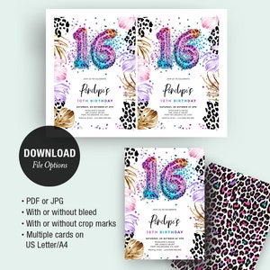 16th Birthday Invitation, Sweet Sixteen, Cheetah Print, Jungle, Safari ...