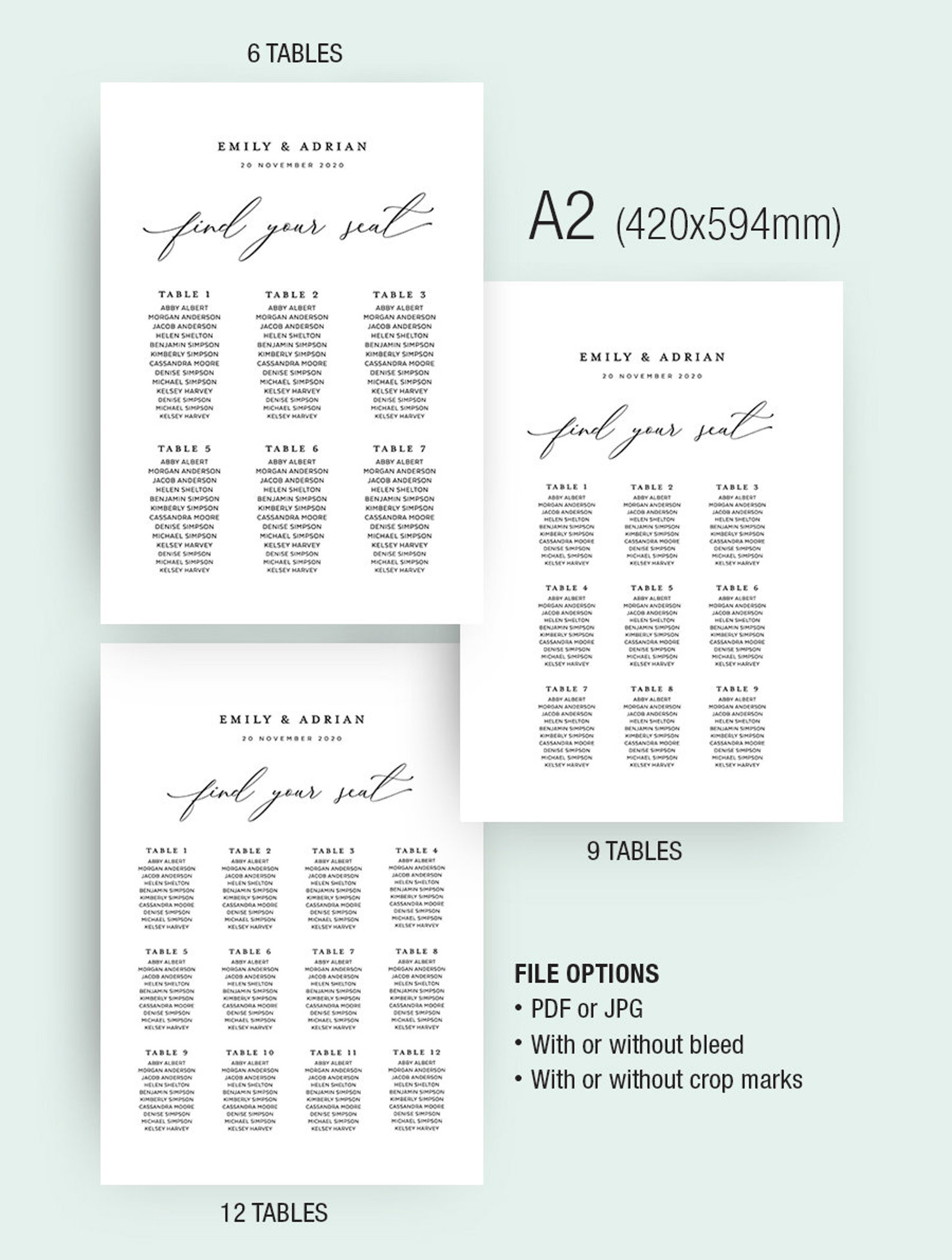 12 Editable Templates Modern Seating Chart Large Table Plan | Etsy