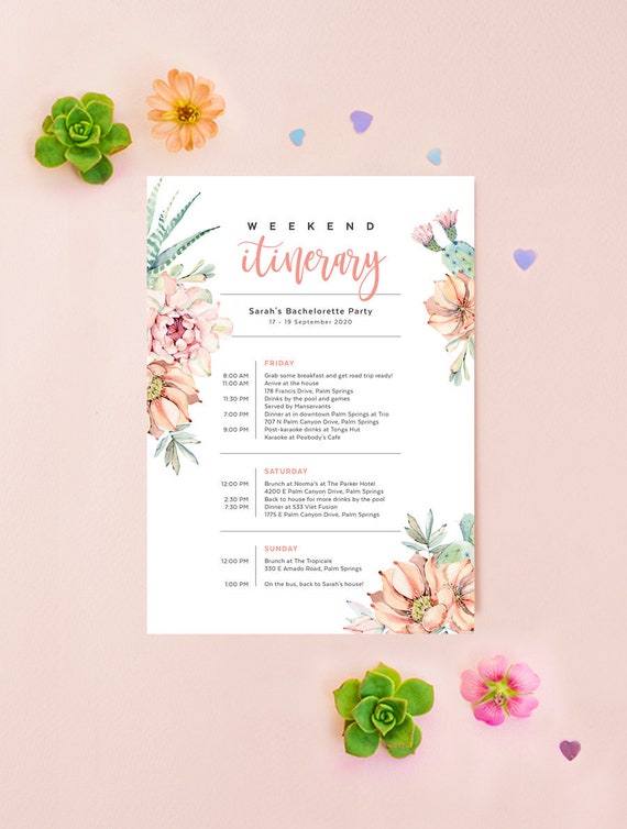Bachelorette Itinerary Template Instant Download Hens Party Etsy