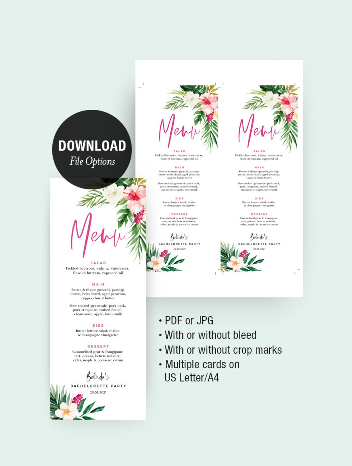Tropical Menu Template Bachelorette Brunch Wedding Rehearsal - Etsy