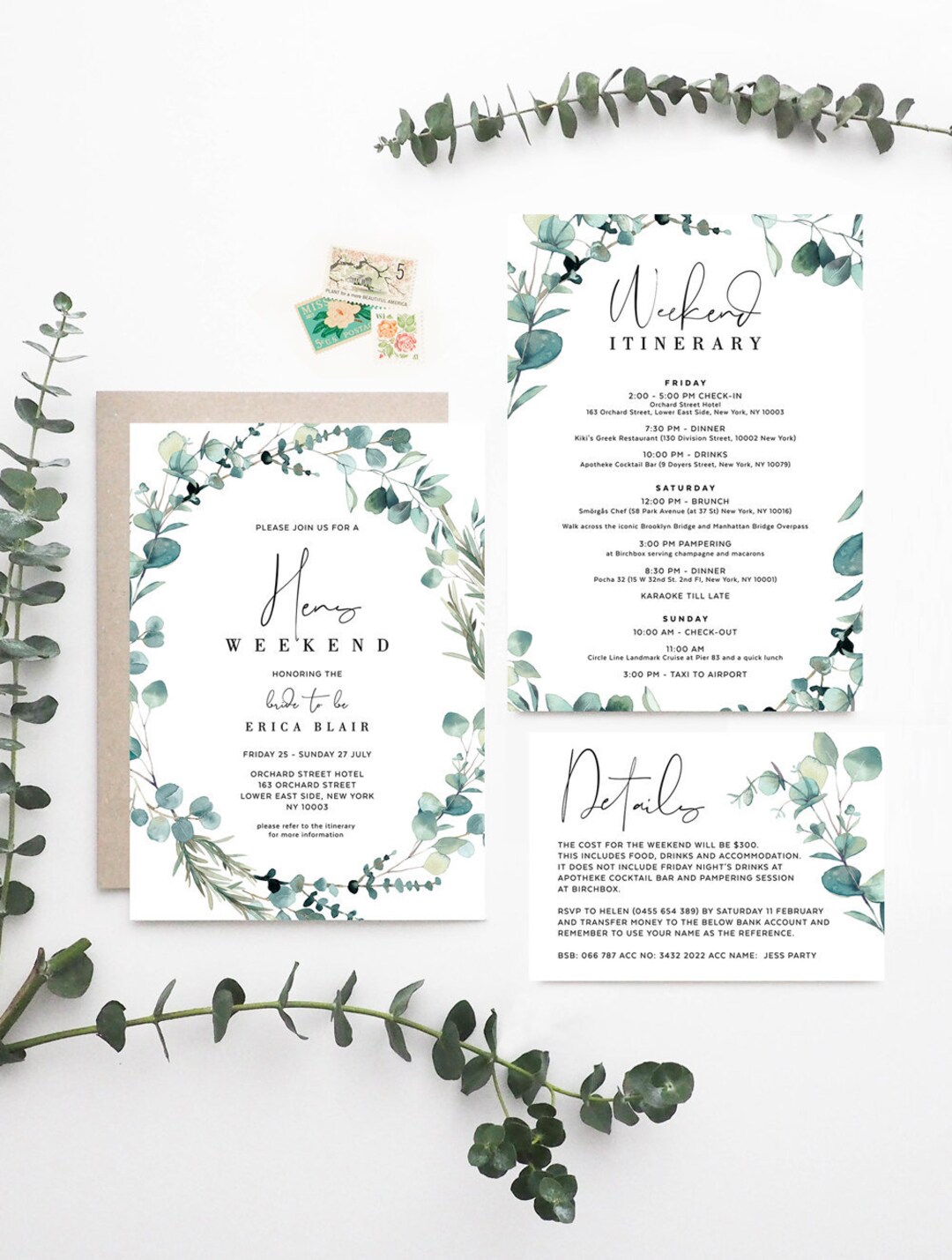 Hens Night Invitation Printable, Greenery, Eucalyptus Wreath, Party ...
