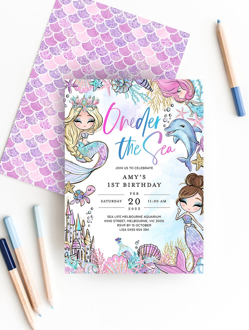 Oneder the Sea First Birthday Mermaid Birthday Invitation - Etsy