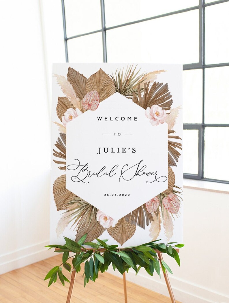 Pampas Grass Geometric Welcome Sign Dried Rustic Palm Leaf | Etsy