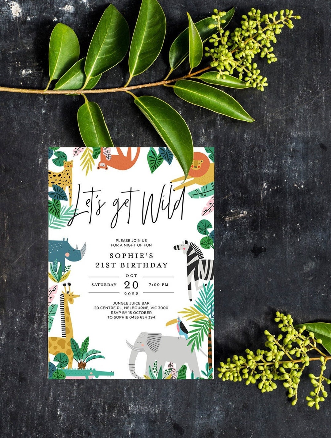 Let's Get Wild Birthday Invitation, Jungle, Safari Animals, 21st, 30th ...