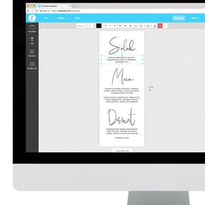 Wedding Menu Printable, Dinner Card Template, Long Tea-length, Modern ...