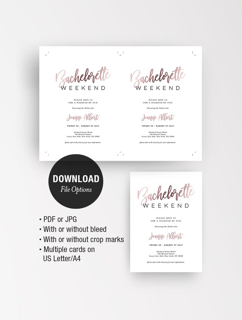 Bachelorette Party Invitation, Itinerary and Details Card Template ...