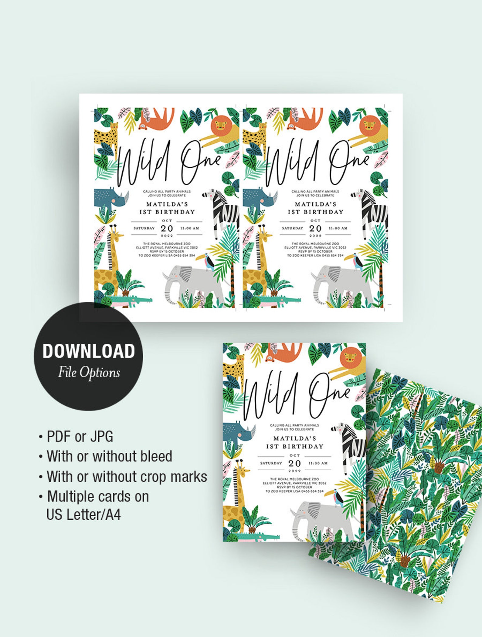 Two Wild Birthday Invitation 2nd Bday Invite Jungle Theme - Etsy