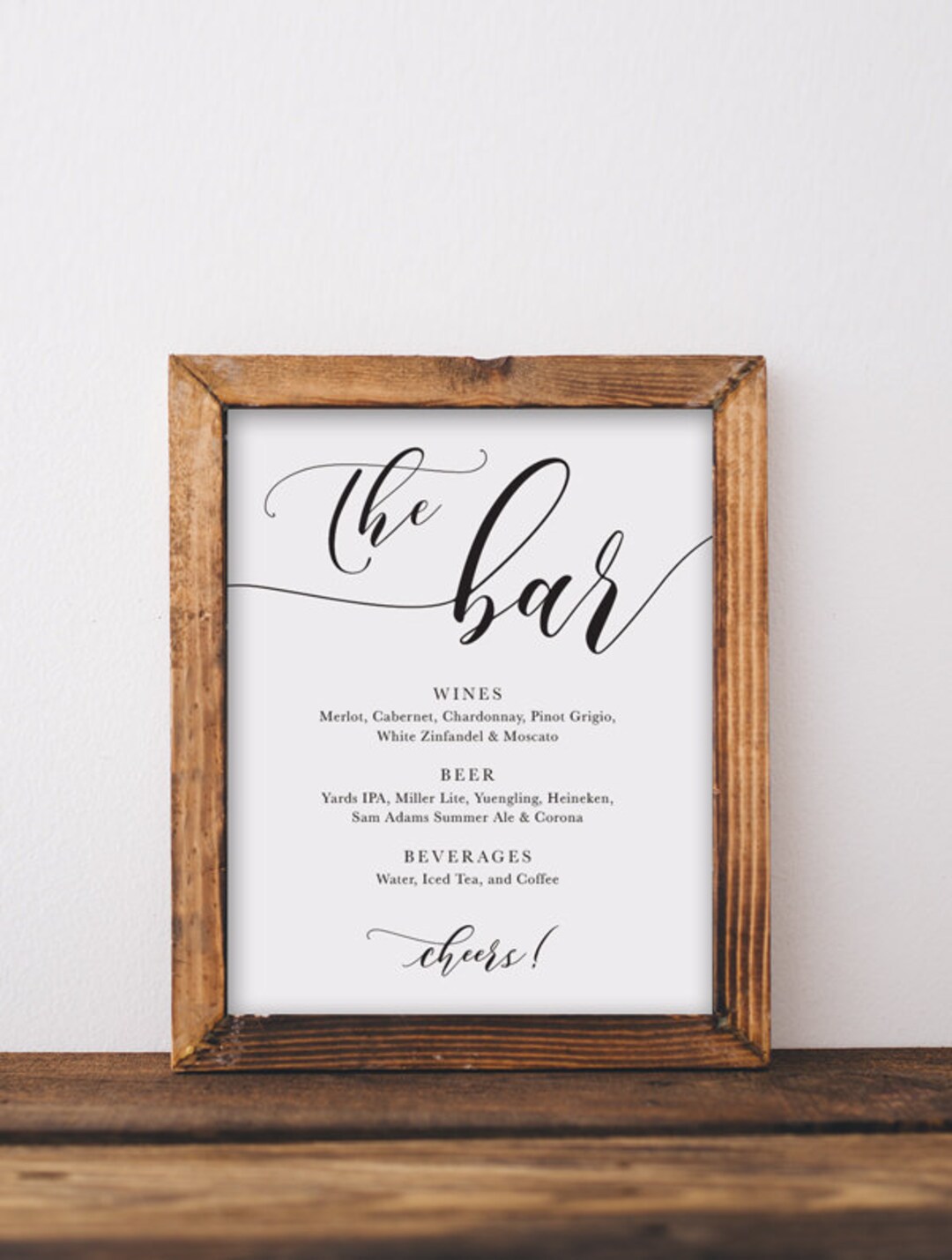 The Bar Drinks Menu Sign, Wine List, Modern Script, Party Decor, 100% ...