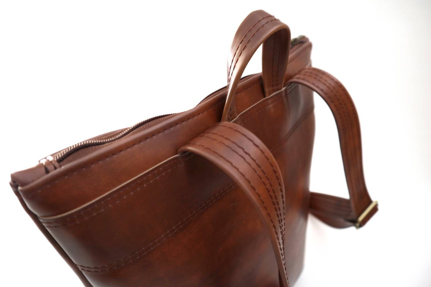 Brown Leather Backpackvegan Leather Laptop Rucksackbrown - Etsy