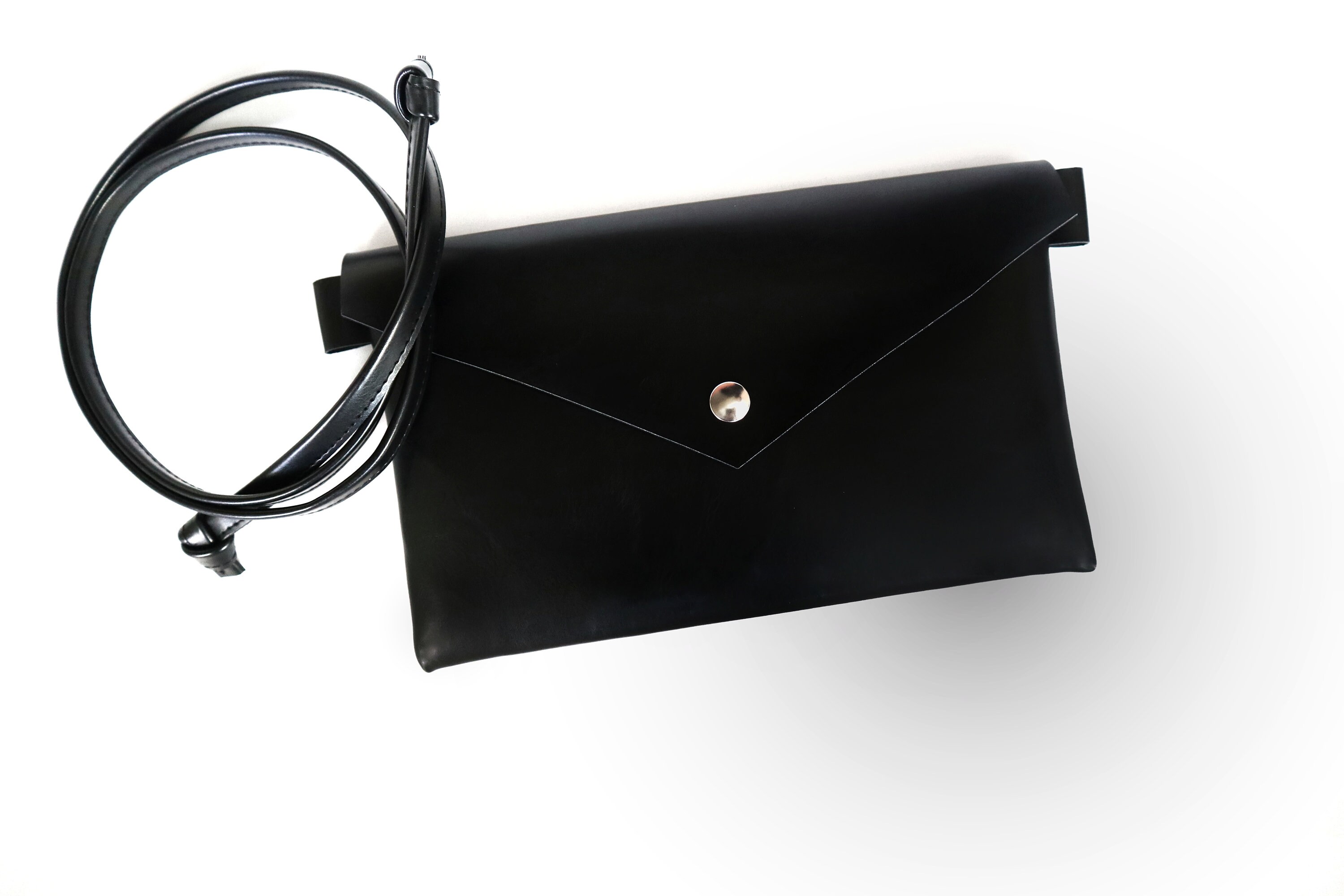 Black Leather envelope convertible bag vegan leather clutch | Etsy